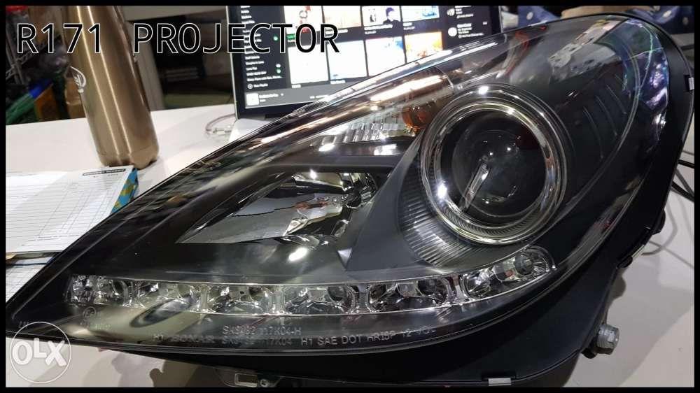 SLK R171 projector smoke Headlamps DRL led headlights Angel eyes Halo ...
