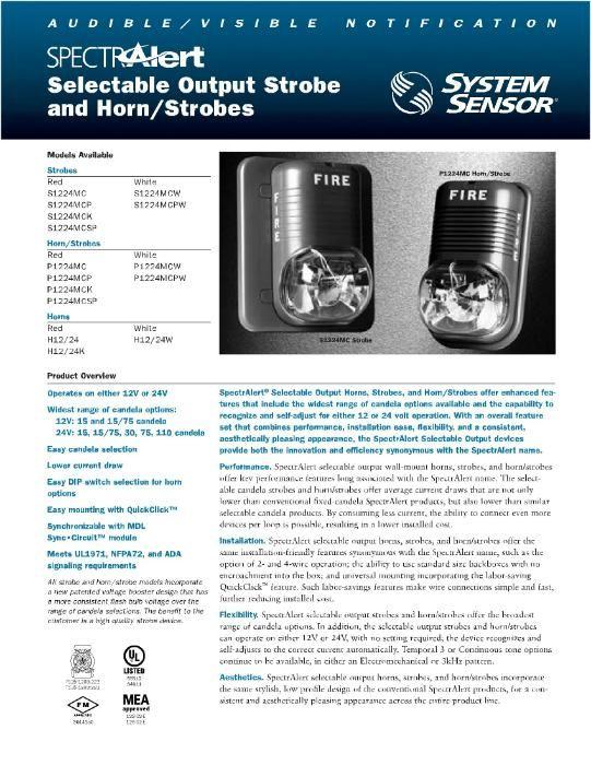 System Sensor USA model P1224MC Horn Strobe Fire Alarm, Furniture ...