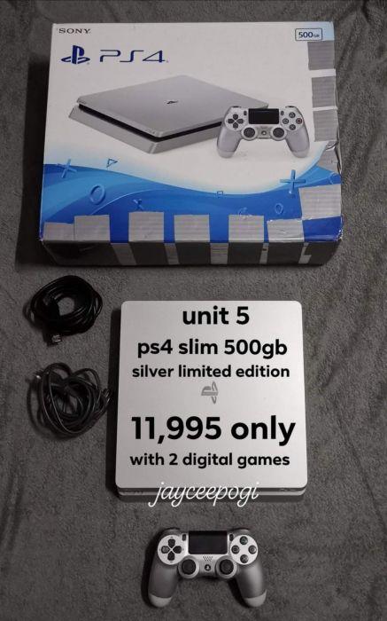 ps4 slim 500gb silver limited edition with 2 digital games, Video ...