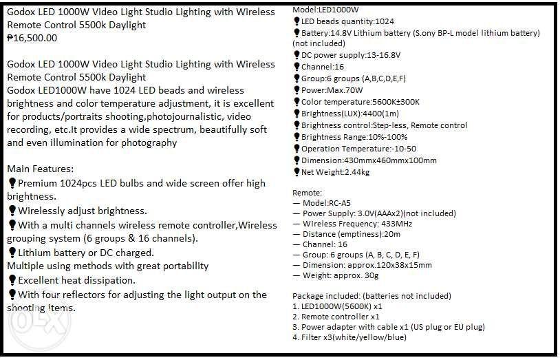 Godox LED 1000W Video Light Studio Lighting, Men's Fashion, Watches ...