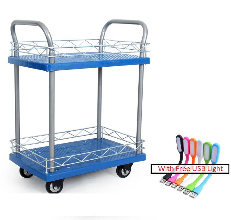 Double Decker Plastic Platform Push Cart Double Trolley, Furniture ...