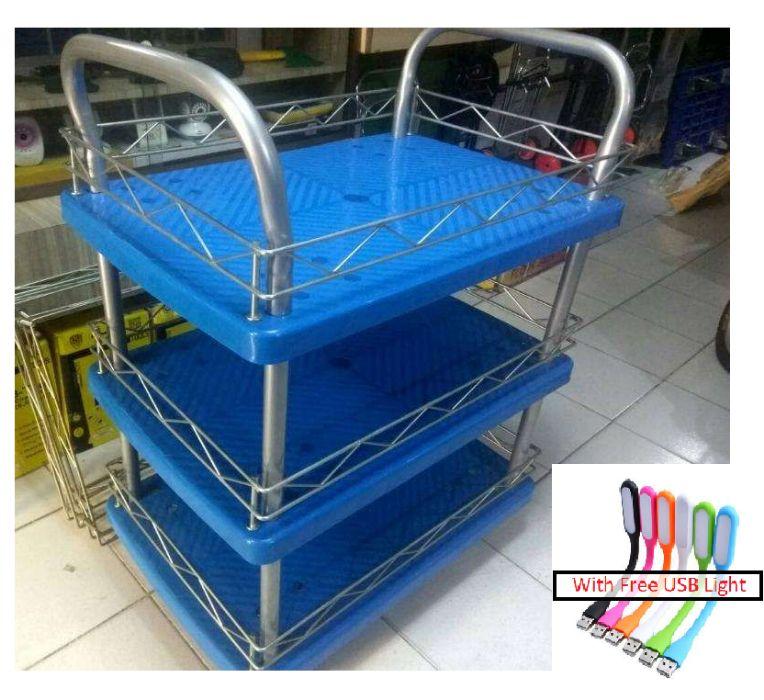 Triple Decker Push Cart Plastic Platform Trolley, Furniture & Home ...