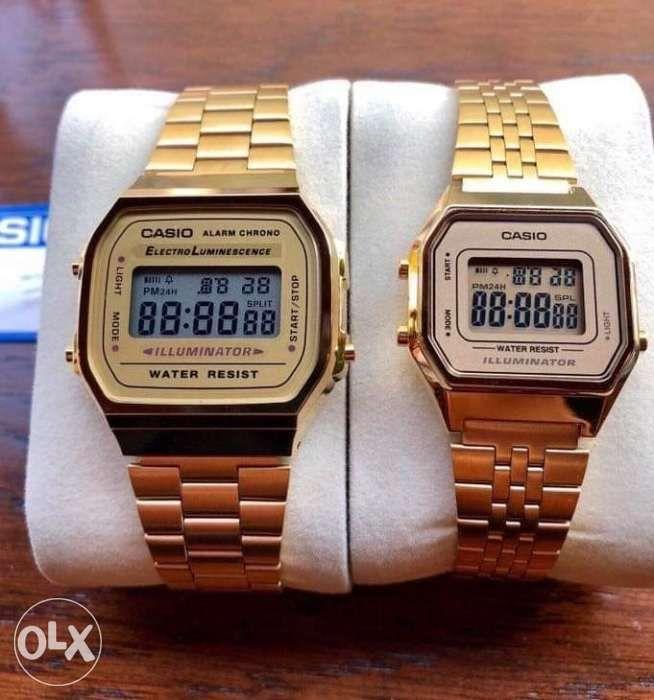 Casio LA680 Couples Watch Set Gold Digital Vintage Wristwach Steel, Men ...