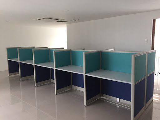 Office partition blue color fabric with glass, Furniture & Home Living ...
