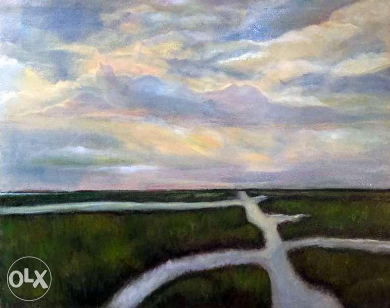 Oil painting on canvas with title Palayan Rice Field by B Lira, Hobbies ...