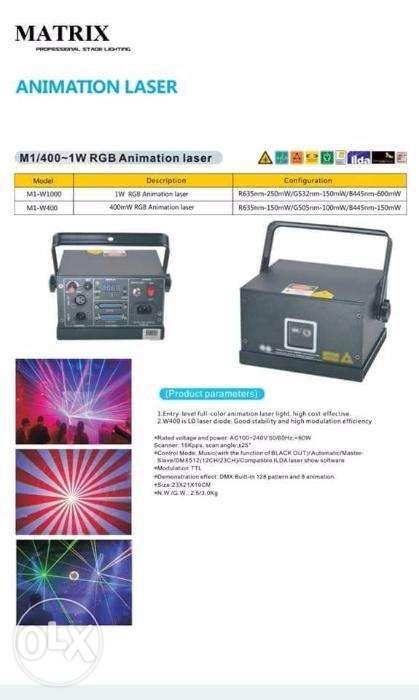 Laser Matrix Kosmo 680 1000 2000 3000 mw RGB animation DMX Sound show ...
