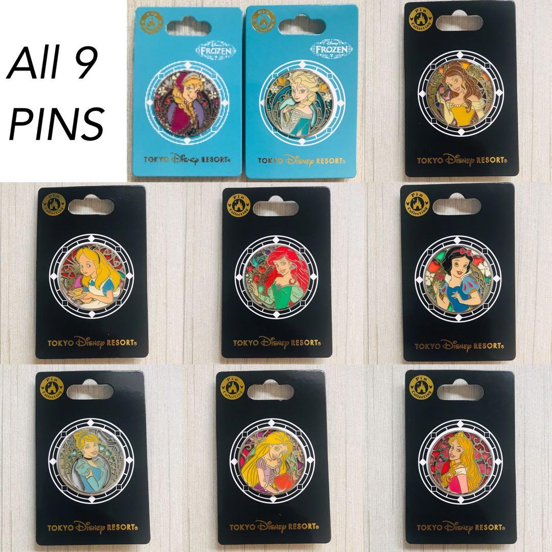 Disney Trading Pin - 9 Stained Glass Princess Pins from Tokyo Disney ...