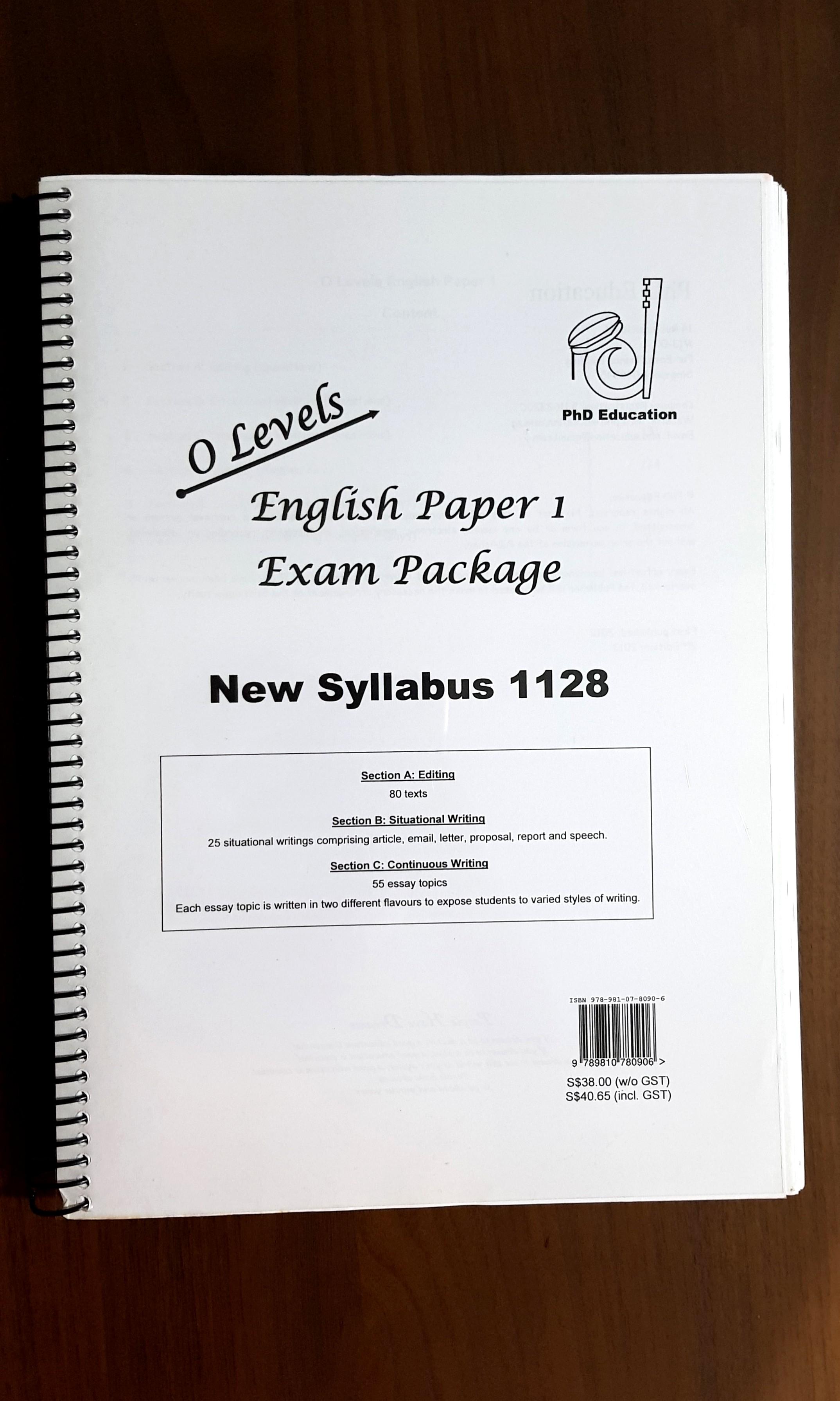 O-Level English Paper 1 Practice Book Package - PhD Education, Hobbies ...