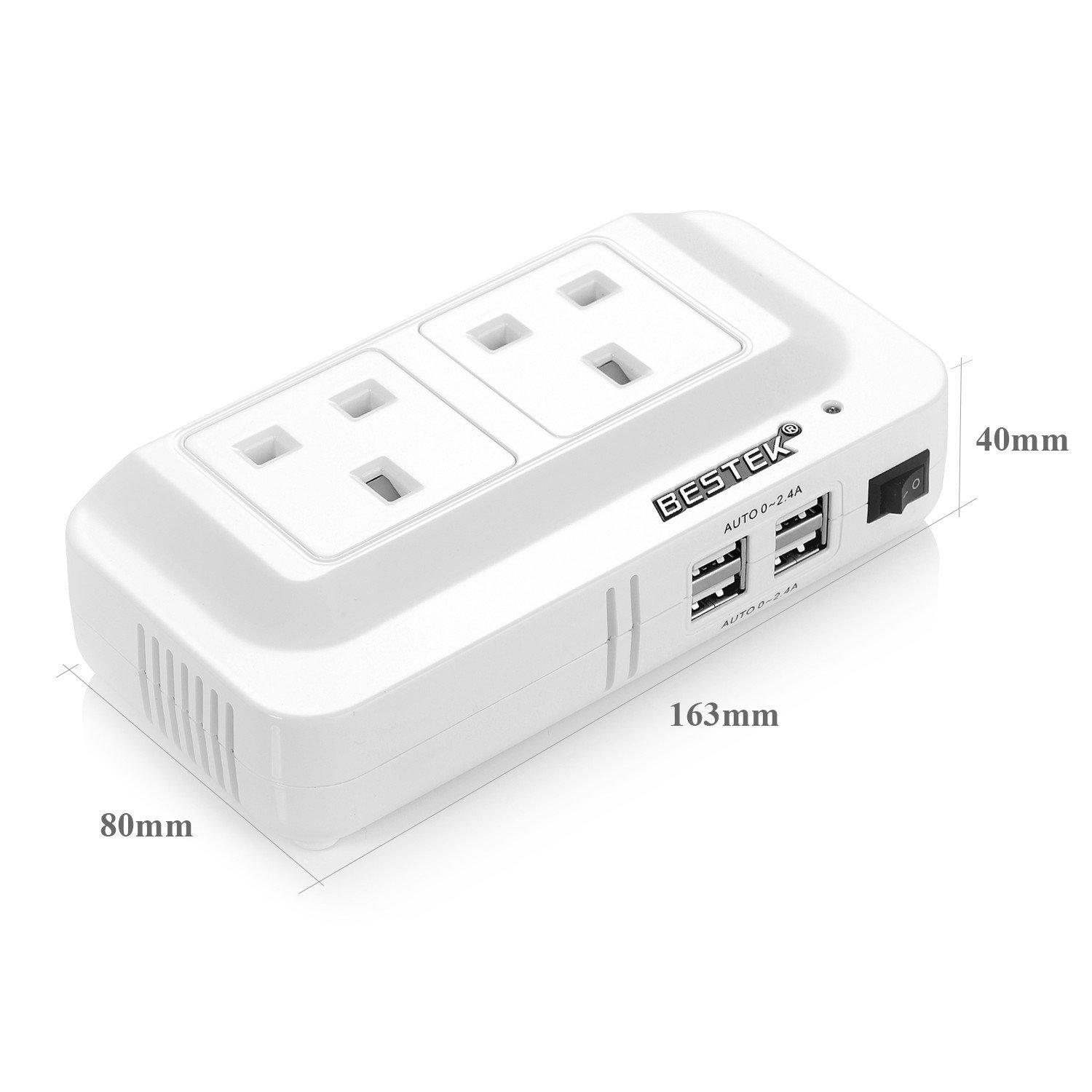 BESTEK 200W Power Inverter DC 12V to AC 230V 240V Dual Socket Car ...