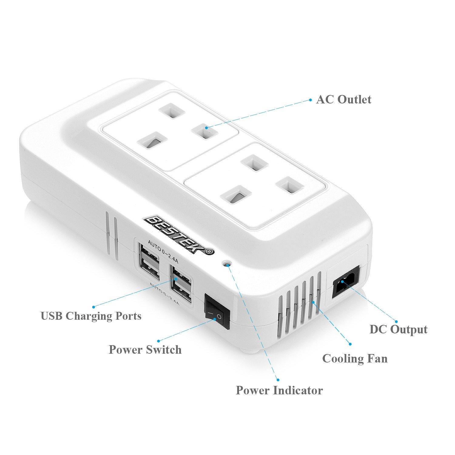 BESTEK 200W Power Inverter DC 12V to AC 230V 240V Dual Socket Car ...