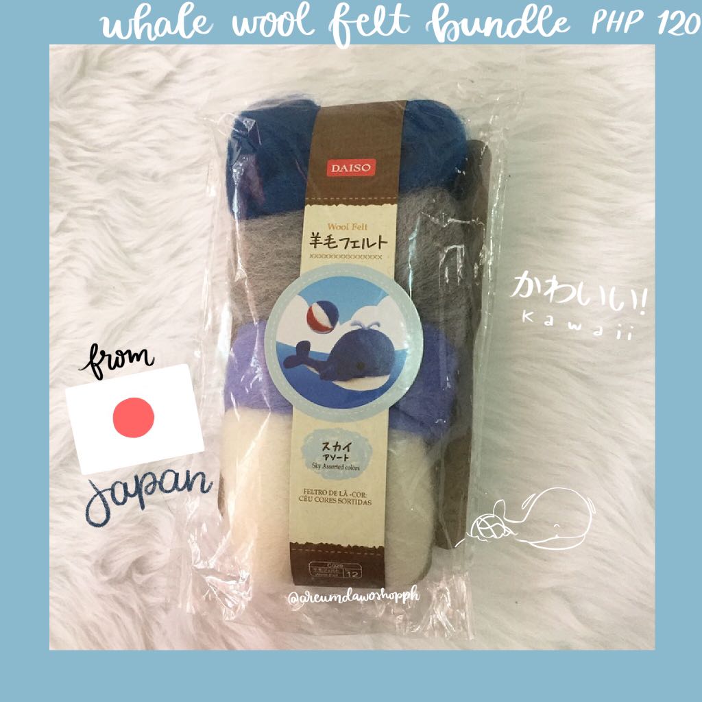 DAISO Japan Whale Felt Wool Kit 5 colors, Hobbies & Toys, Stationary ...