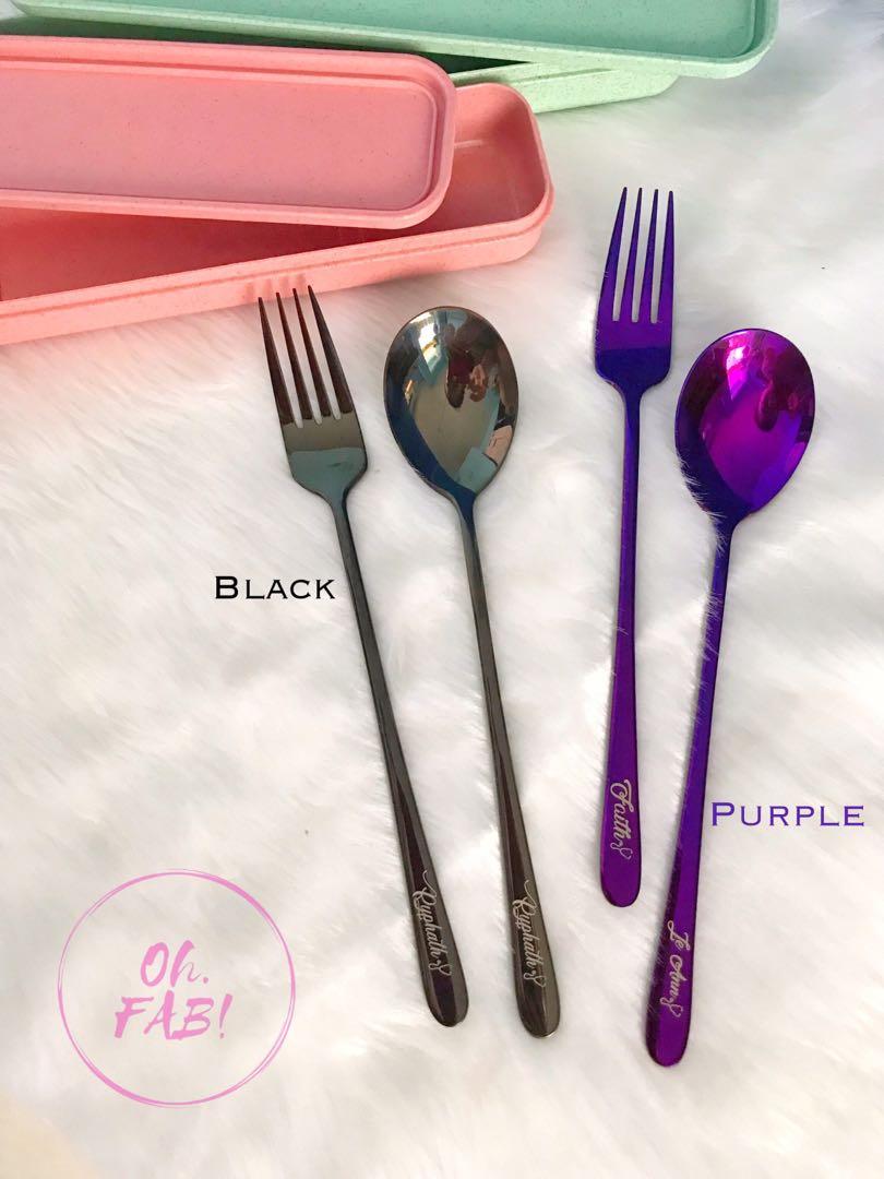 Laser engraved spoon and fork, Furniture & Home Living, Home ...