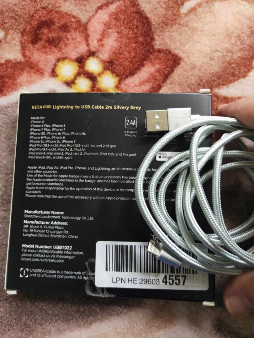 Lightning to USB 2 metre cable, Computers & Tech, Parts & Accessories ...