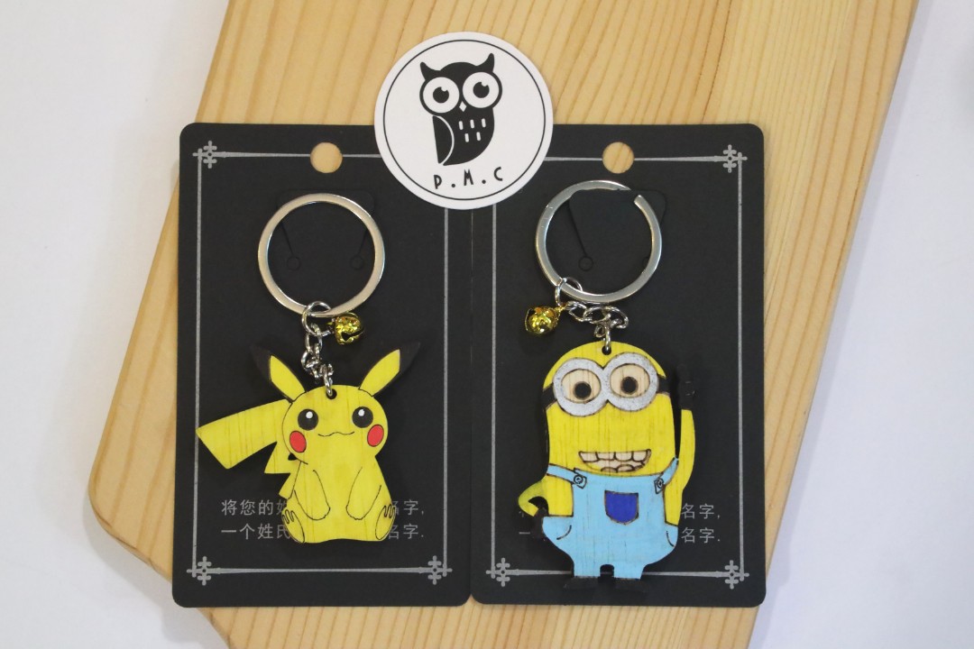 Pikachu and Minion Handmade Wooden Keychain, Hobbies & Toys, Stationery ...
