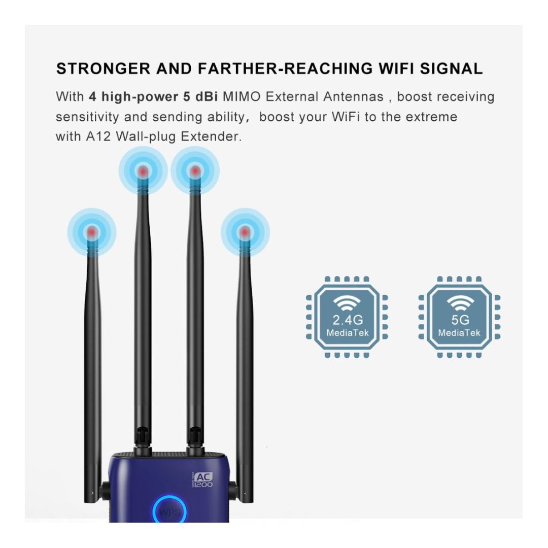 T465 Prescitech High Power AC1200 Dual Band WiFi Range Extender with 2 Gigabit Ports, Computers ...