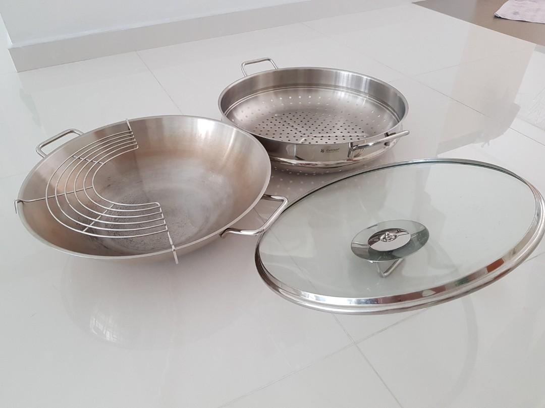 WMF 36cm Macau Wok (stainless steel), Furniture & Home Living, Kitchenware & Tableware, Cookware ...