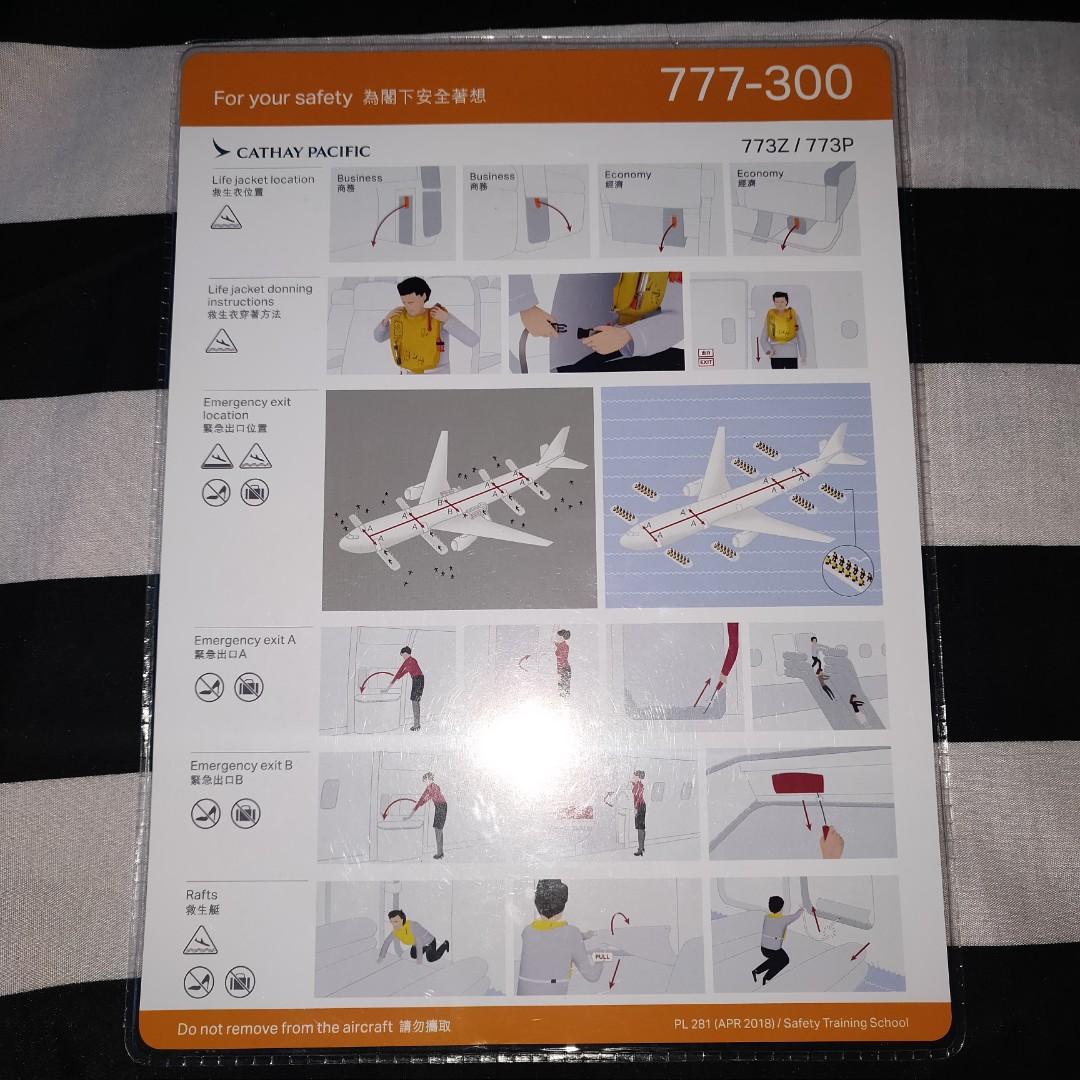 Cathay Pacific B777-300 Safety Card, Everything Else on Carousell