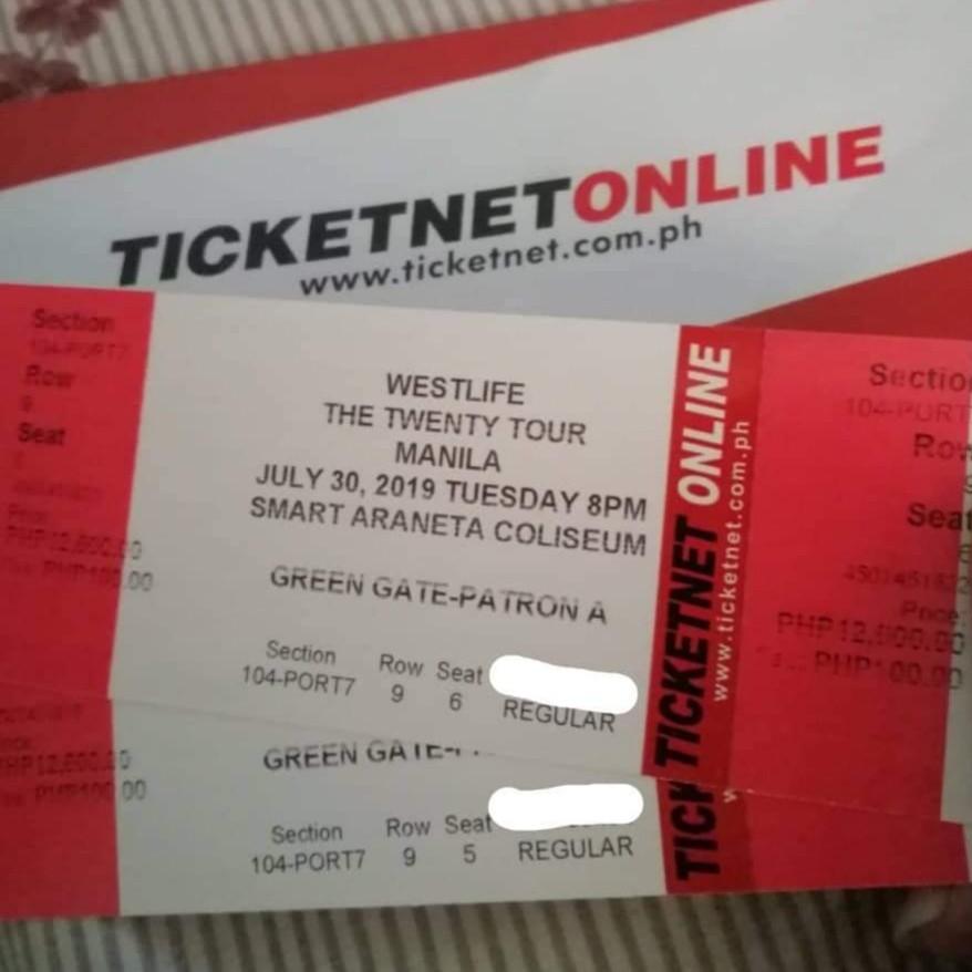 FOR SALE: WESTLIFE PATRON A TICKETS (JULY 30), Tickets & Vouchers ...
