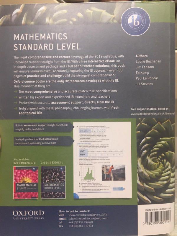 IB Math SL/ Standard Level Textbook Oxford, Hobbies & Toys, Books ...