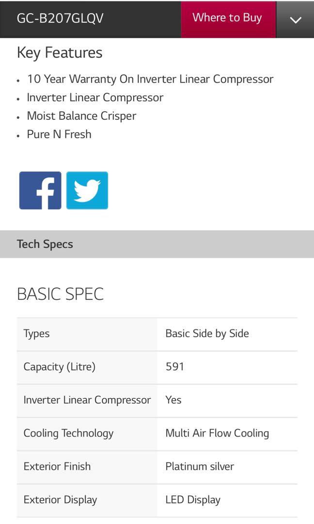 LG linear inverter compressor Side by side refrigerator, TV & Home ...