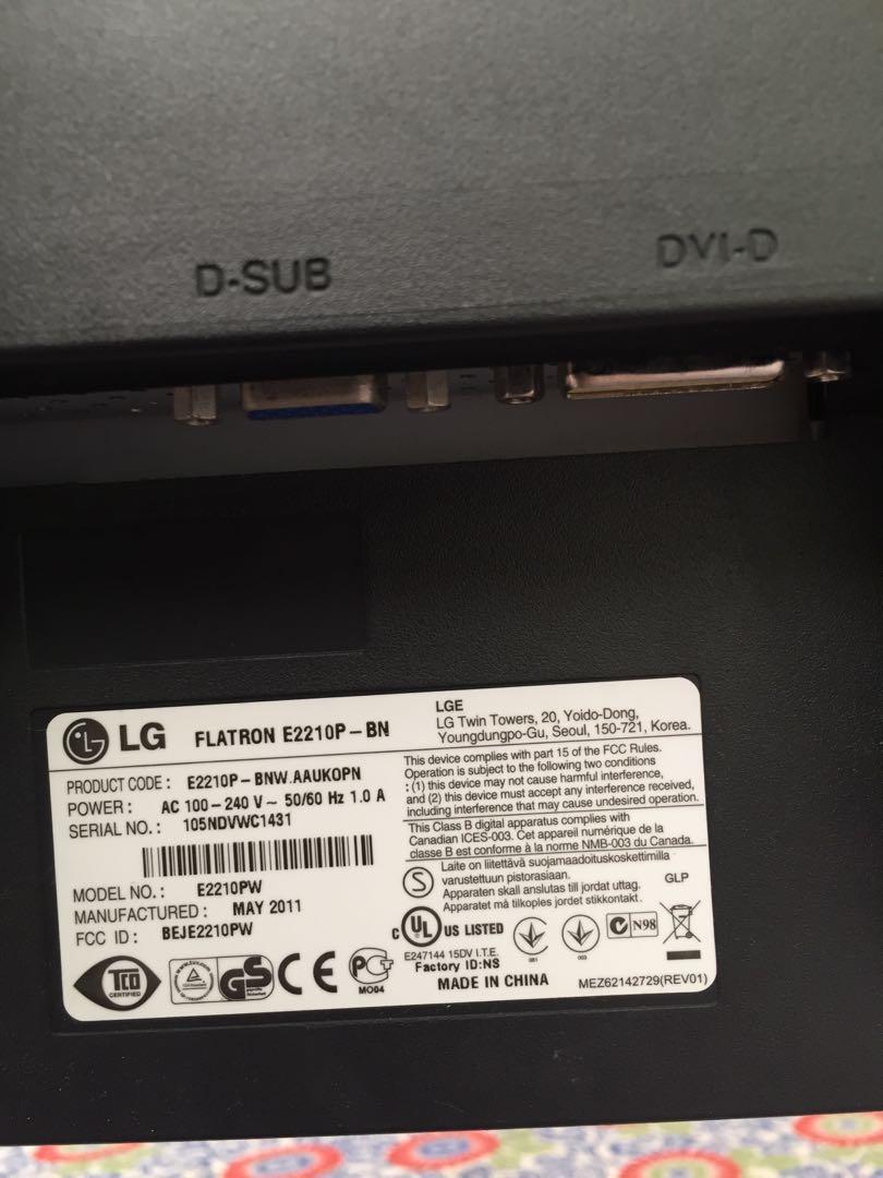 LG Monitor E2210, Computers & Tech, Parts & Accessories, Monitor ...