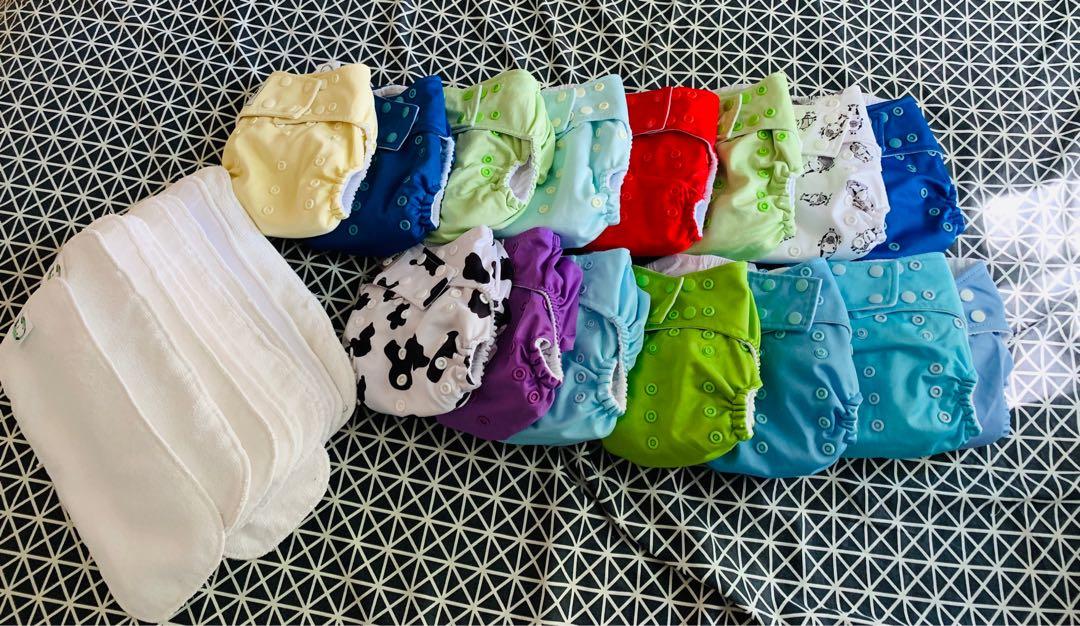 Stack of 15 gentle used cloth diapers and 10 extra inserts, Babies ...