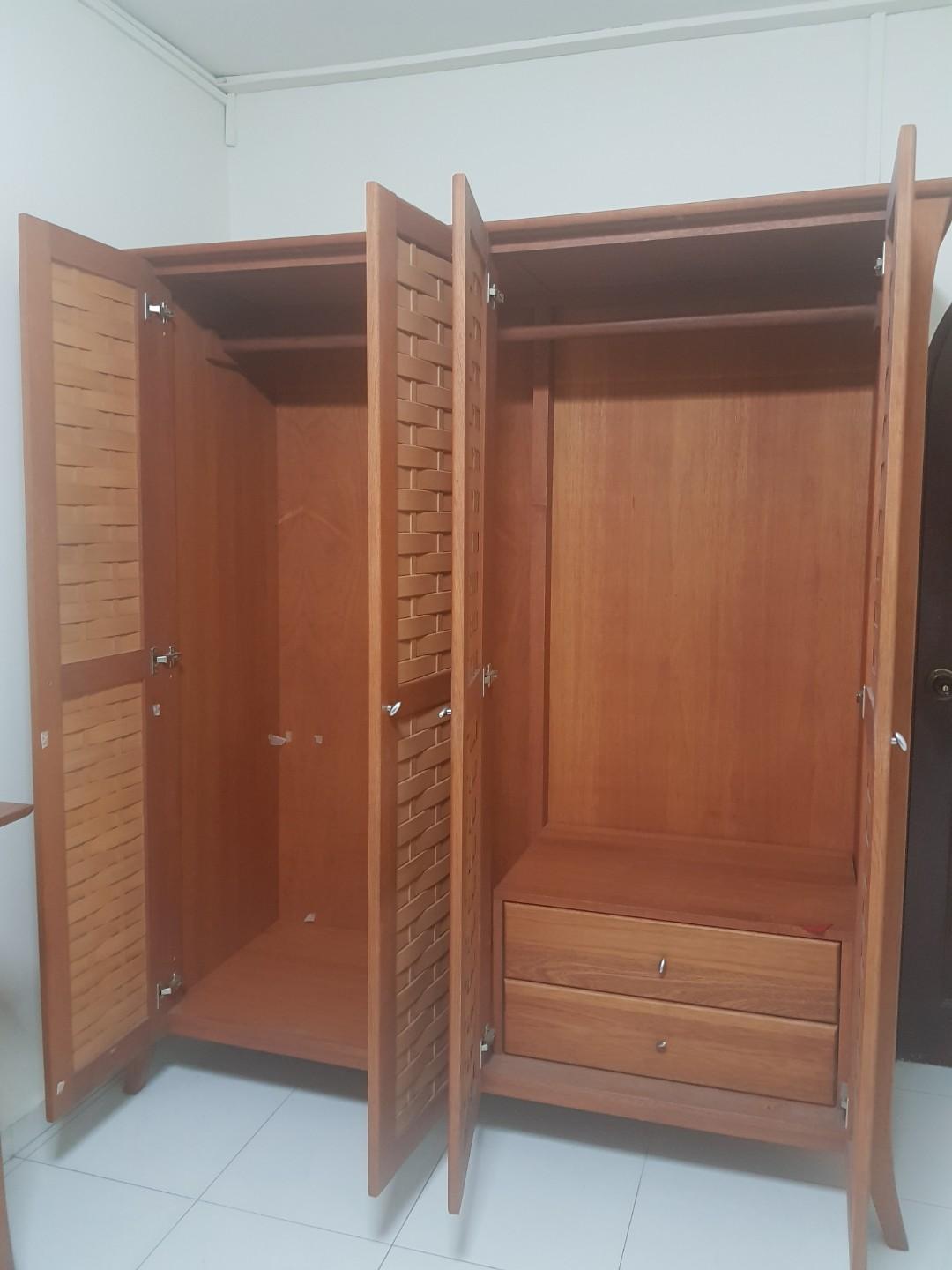 Solid Wood Wardrobe +Chest Drawers+Bedside Table, Furniture & Home ...