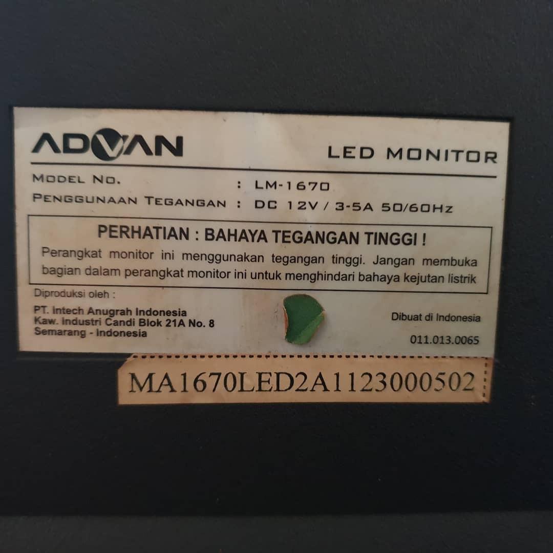 Monitor Advan Lumine LM-1670 (15 inchi), Elektronik, Bagian Komputer ...