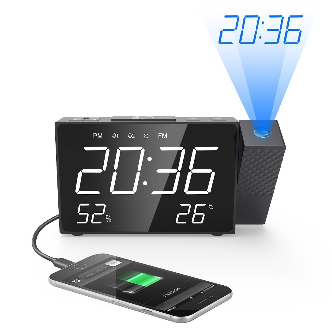 Projector Alarm Clock With Radio,USB Port and Temperature, Audio ...