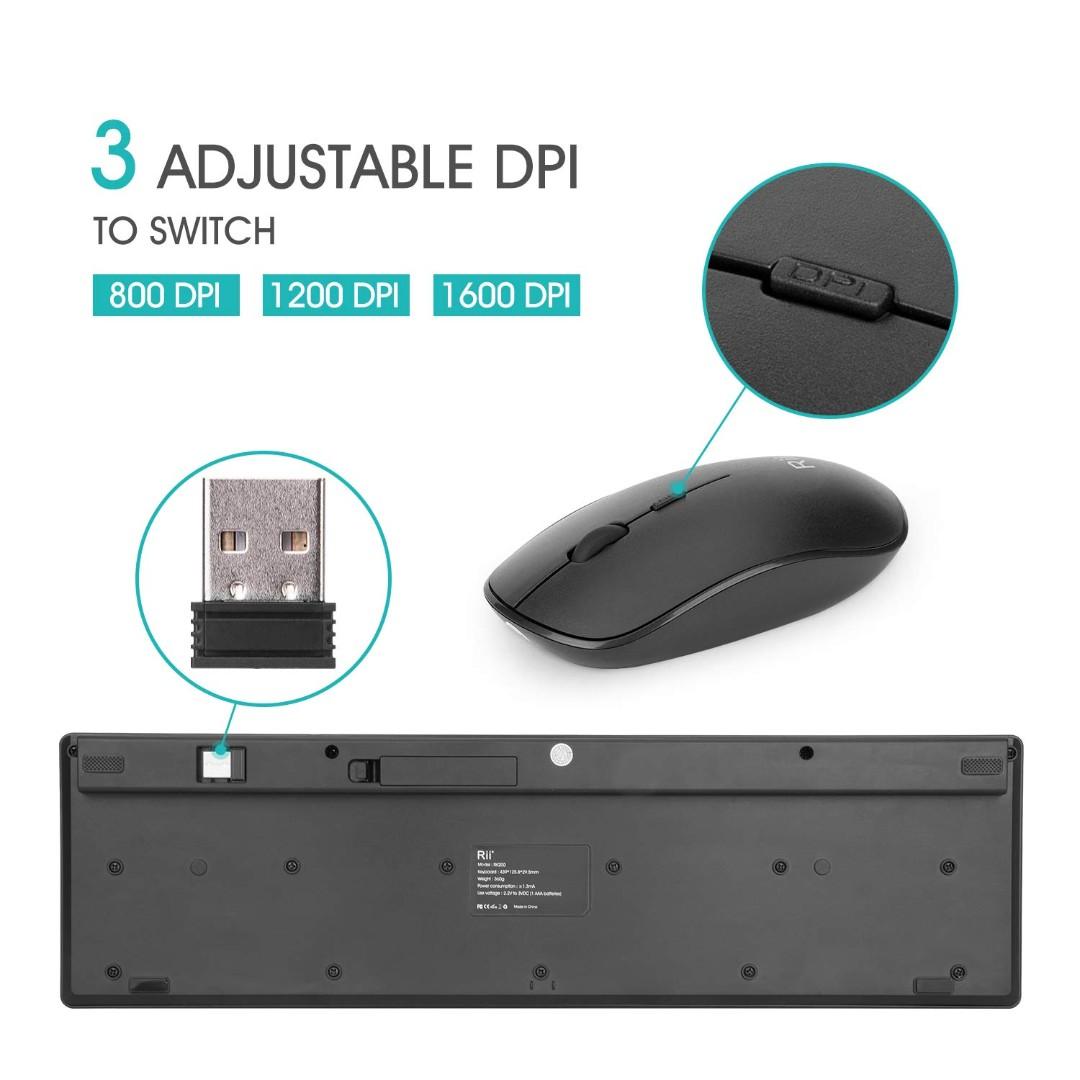 Rii RK200 Full Size Wireless (2.4Ghz) Keyboard Mouse Combo UK Layout ...