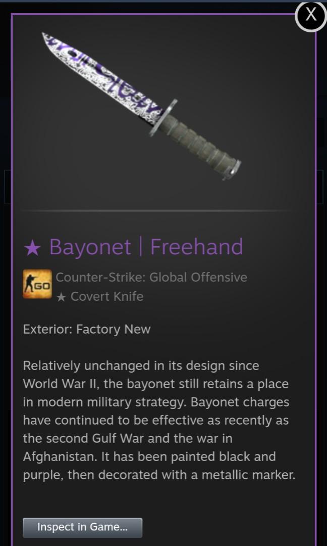 CSGO Bayonet Freehand Factory New, Video Gaming, Gaming Accessories ...
