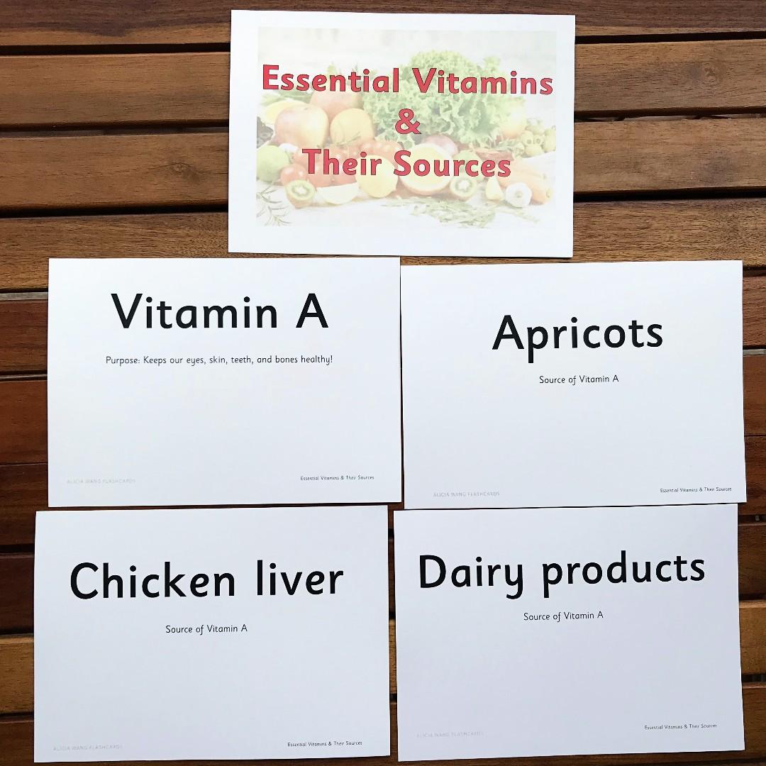 Essential Vitamins & Their Sources Flashcards (Right brain training ...