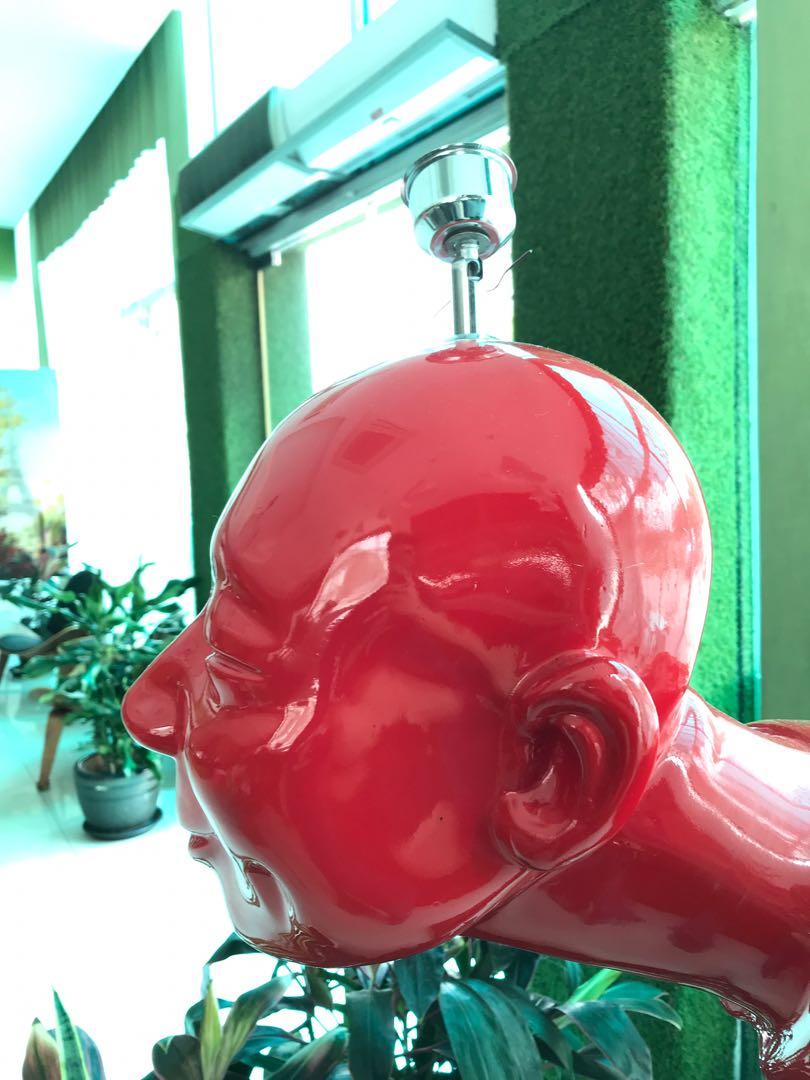 Red bowing man statue \ lamp, Furniture & Home Living, Lighting & Fans ...