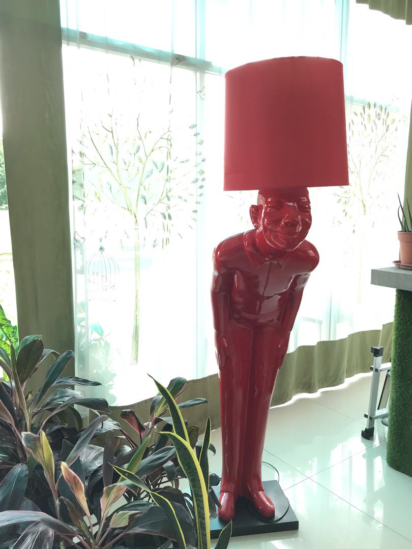 Red bowing man statue \ lamp, Furniture & Home Living, Lighting & Fans ...