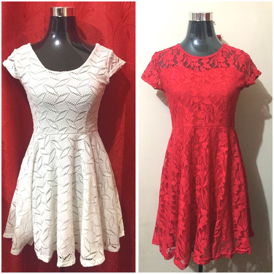 Red White Lace Dress, Women's Fashion, Dresses & Sets, Dresses on Carousell