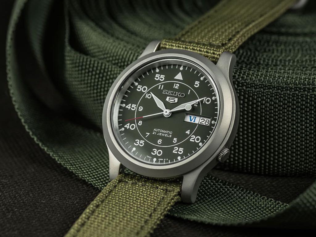 Seiko 5 SNK805 Aviator Automatic Watch SNK805K2 Green Nylon Brand New ...