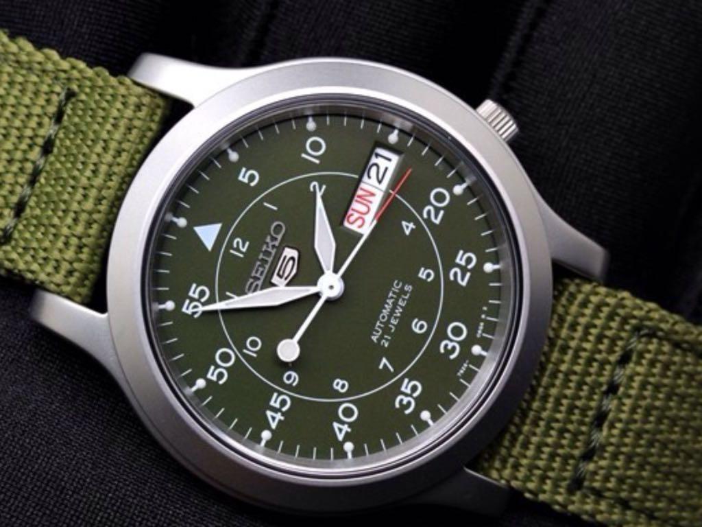 Seiko 5 SNK805 Aviator Automatic Watch SNK805K2 Green Nylon Brand New ...