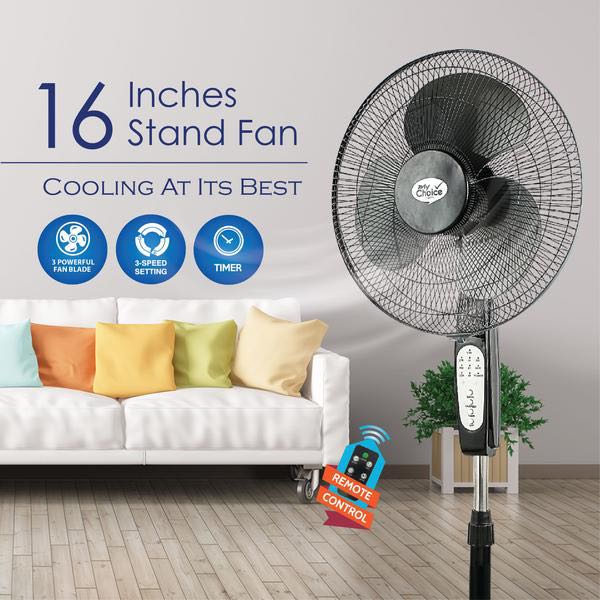 Stand Fan - My Choice by PowerPac 16 inch Stand Fan with Remote Control ...