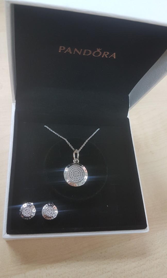 Pandora Logo Signature Necklace and Earrings set, Luxury, Accessories ...