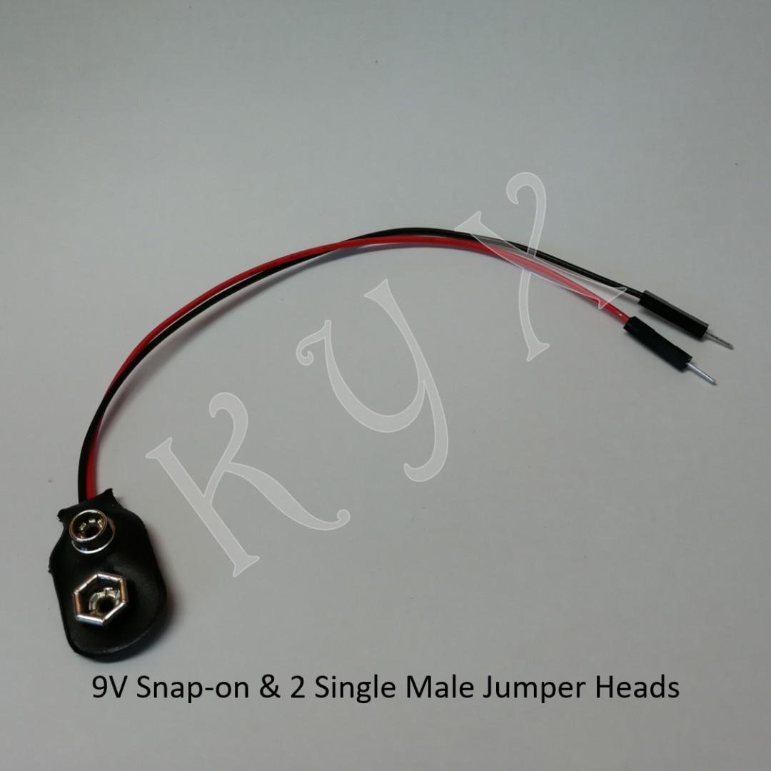 9V Battery Snap-on Connector Clip | 2 Single Male Jumper Heads # ...