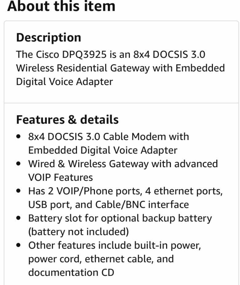 Cisco Model DPC3925 wireless modem, Computers & Tech, Parts ...