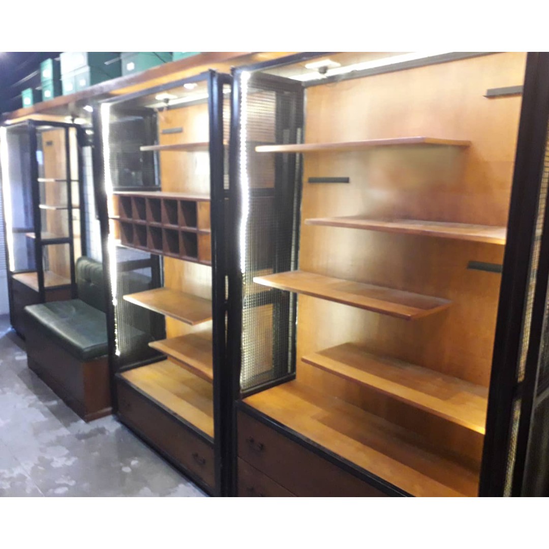 Custom made display shelves with wheels and steel doors, Furniture ...