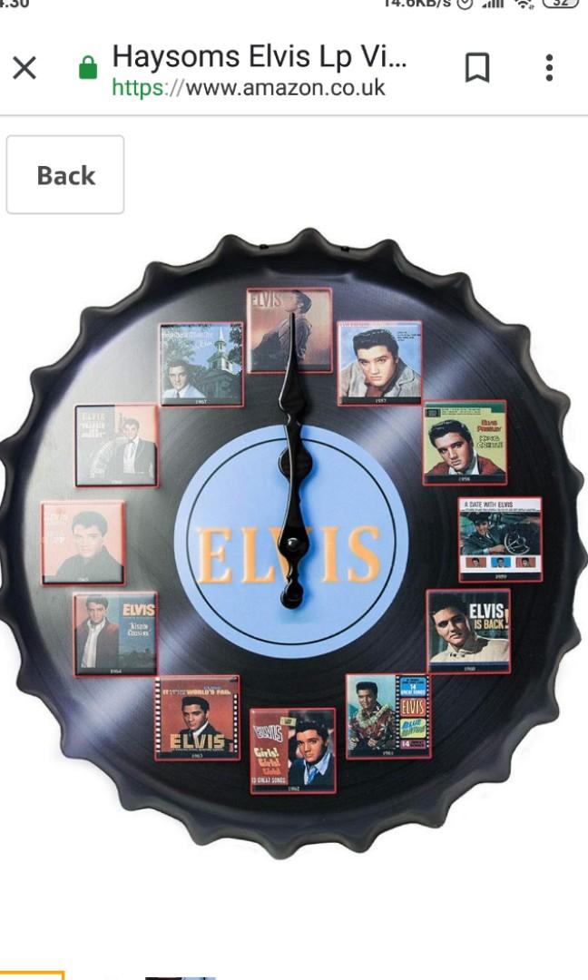 ELVIS PRESLEY Lp Vinyl Record Picture Bottle Cap Wall Clock, Furniture ...