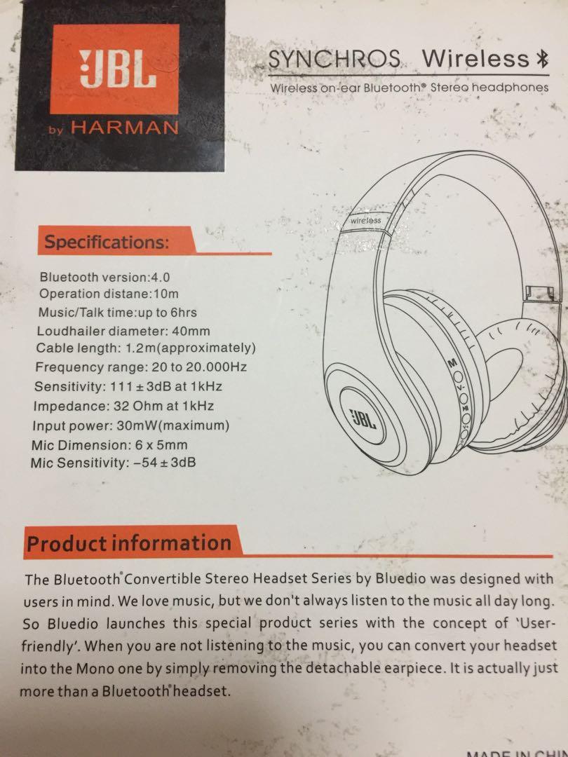 Jbl Wireless Bluetooth Stereo Headphones Audio Headphones Headsets On Carousell