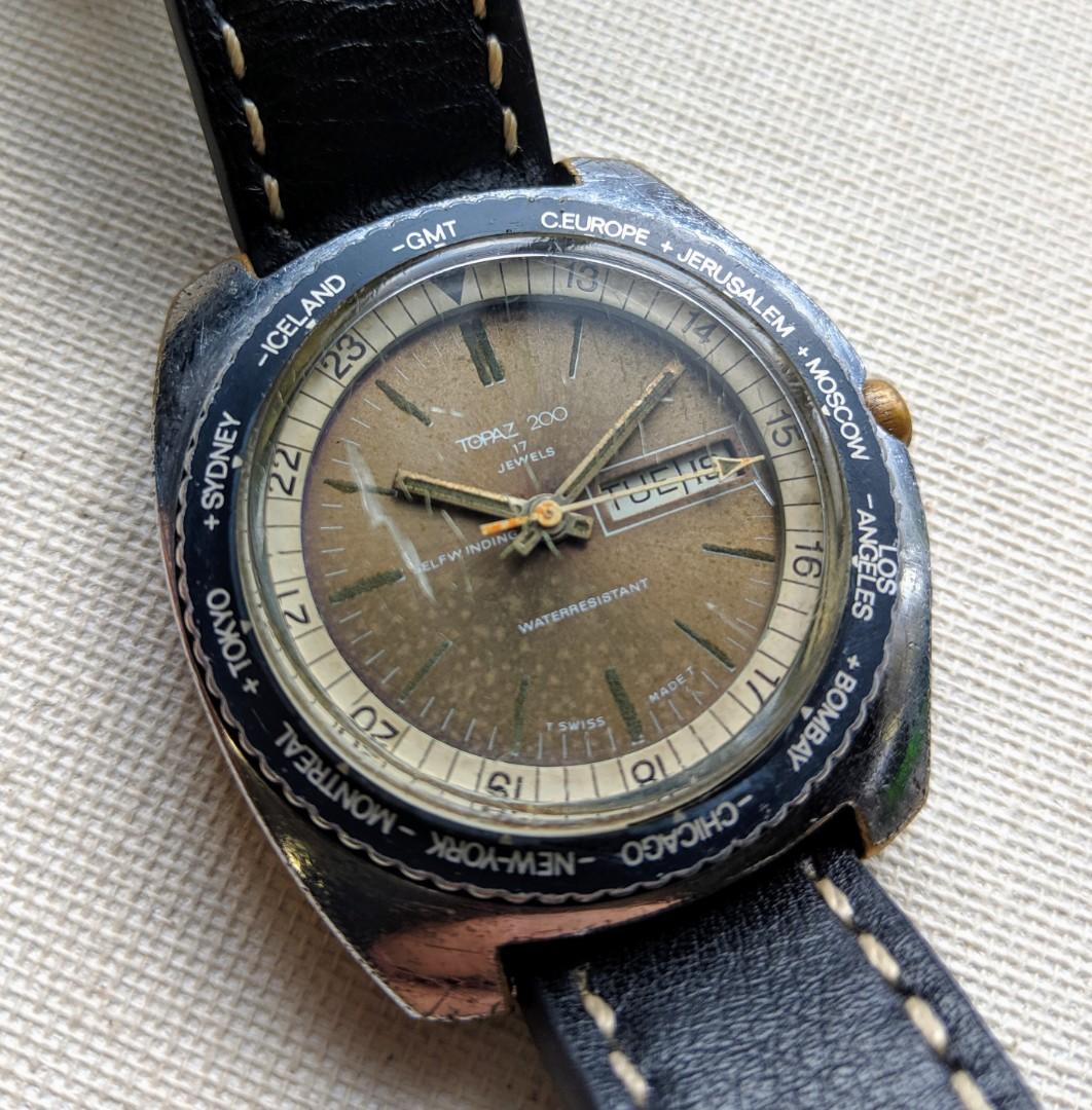 Vintage Sicura Topaz 200 World Timer Automatic Jumbo Size Watch, Women ...