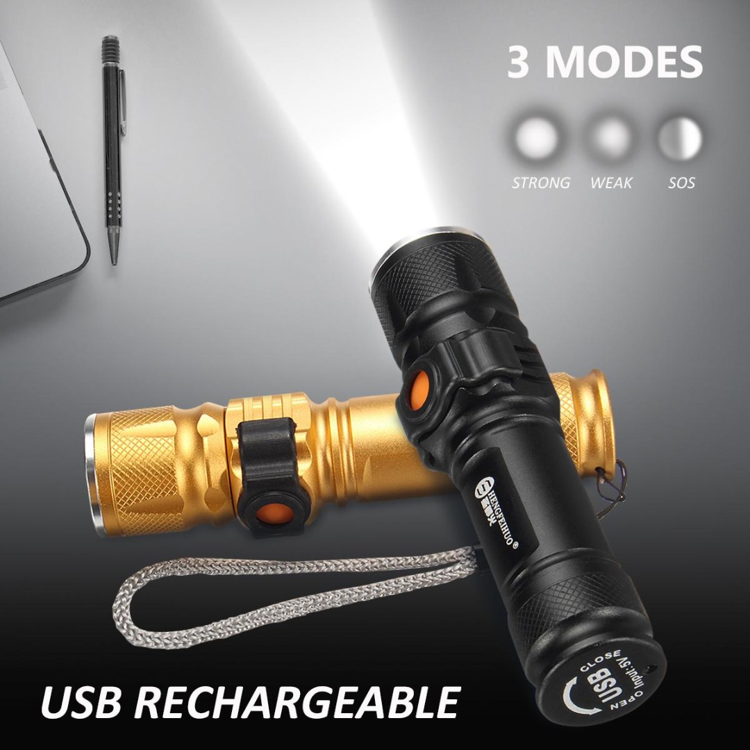 Rechargeable 3 Modes Tactical 12000LM Zoomable T6 LED Flashlight USB ...