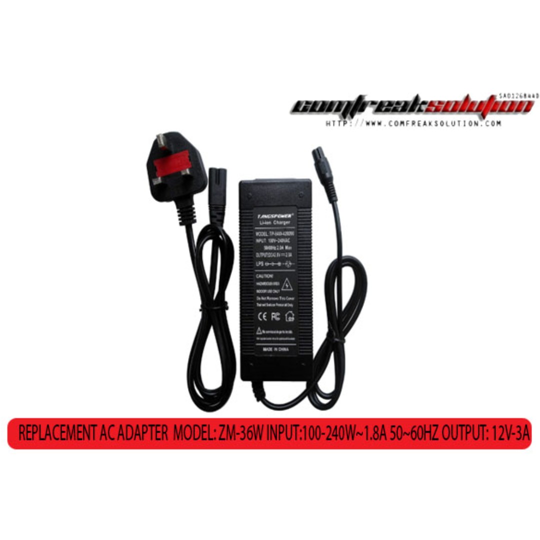 REPLACEMENT AC ADAPTER MODEL: ZM-36W INPUT:100-240W~1.8A 50~60HZ OUTPUT ...
