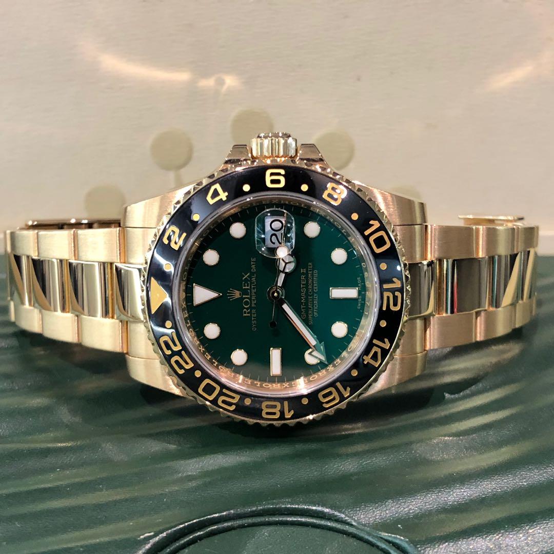 Rolex GMT Yellow Gold Jade Dial, Luxury, Watches on Carousell
