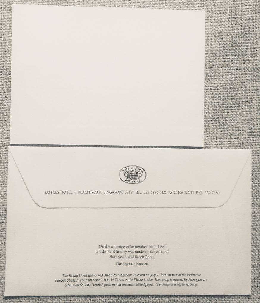 Singapore Raffles Hotel 1991 Postcard and First Day Cover both with ...