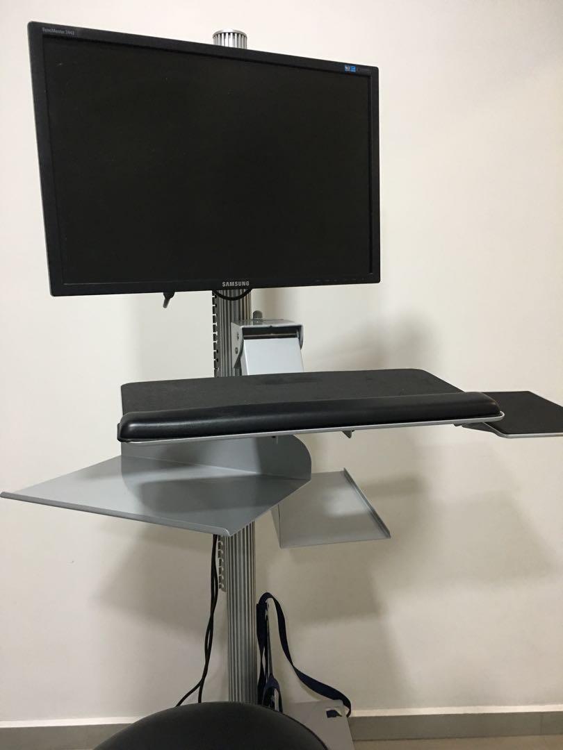 Standing computer table with stool & monitor., Furniture & Home Living ...